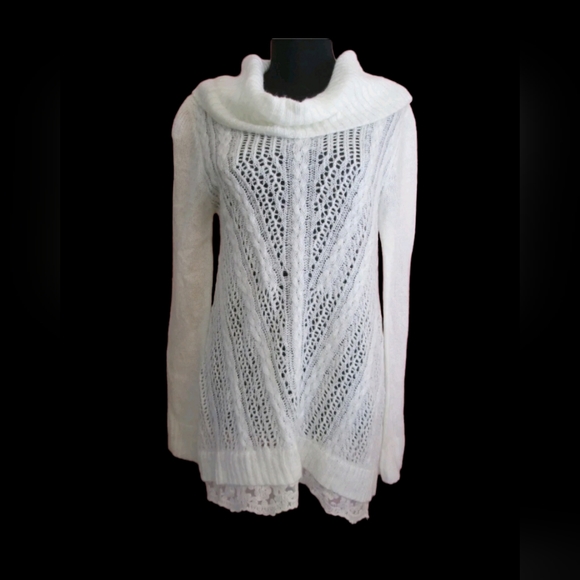 Hippie Rose | Sweaters | Hippie Rose Sweater Ivory Lace Hemmed Loose ...